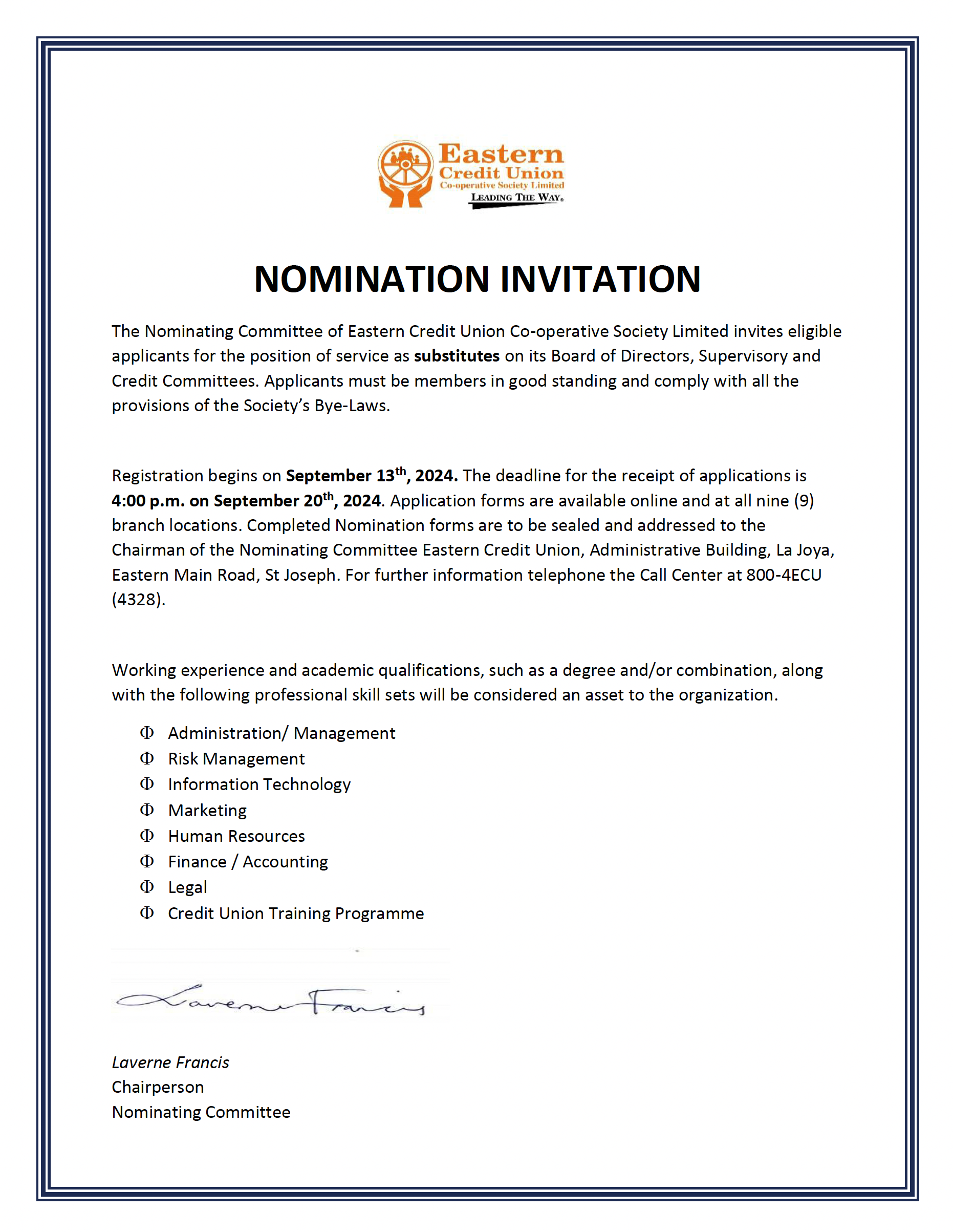 Nomination Invitation - ECU New Experience